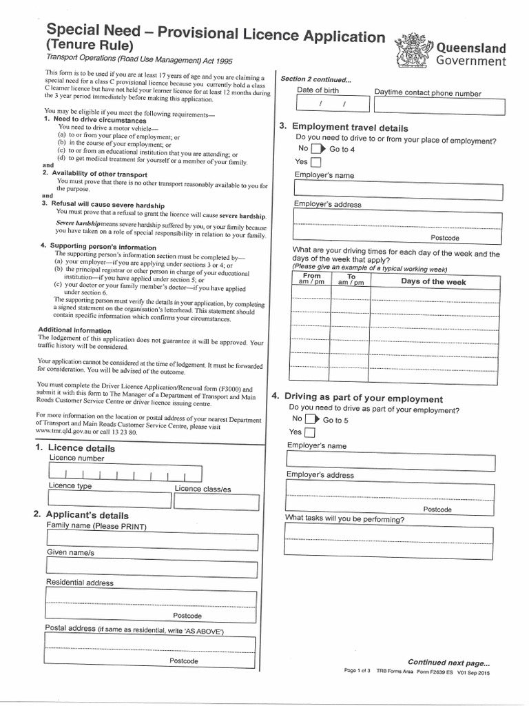 Special Need - Provisional License Application (Tenure Rule) F2639 ES