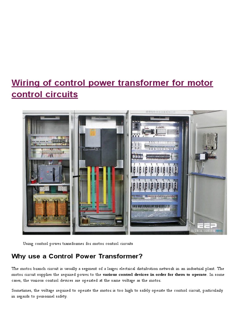 Wiring of Control Power Transformer For Motor Control Circuits | PDF ...