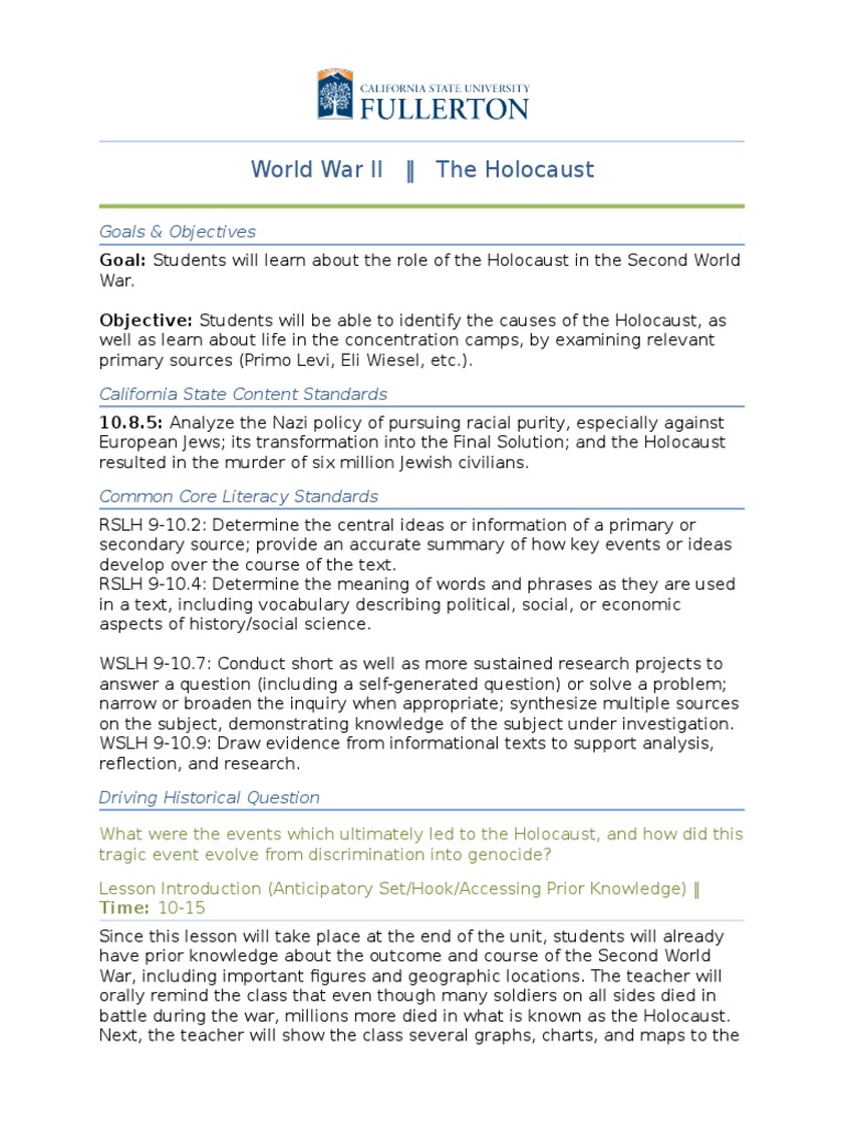 Holocaust Lesson Plan | PDF | The Holocaust | Educational Assessment