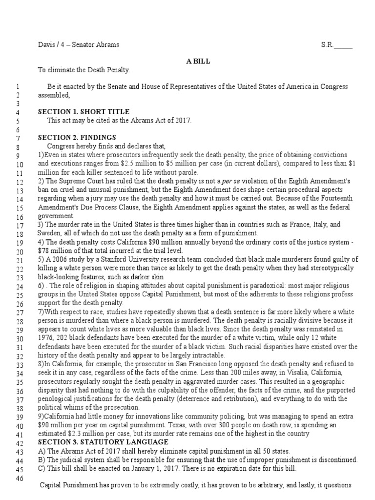 A Bill | PDF | Eighth Amendment To The United States Constitution ...