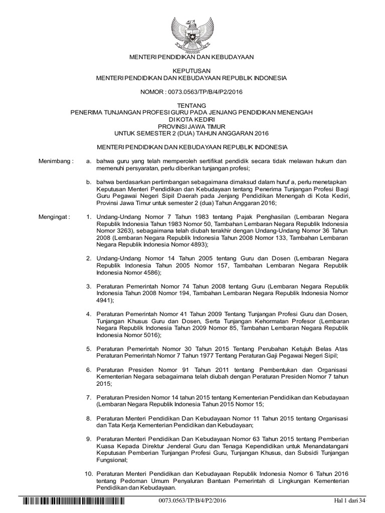 Sk-tp-Dekon-0073.0563 TP B 4 p2 2016 Dikmen Non Pns | PDF | Pengelolaan Keuangan & Uang