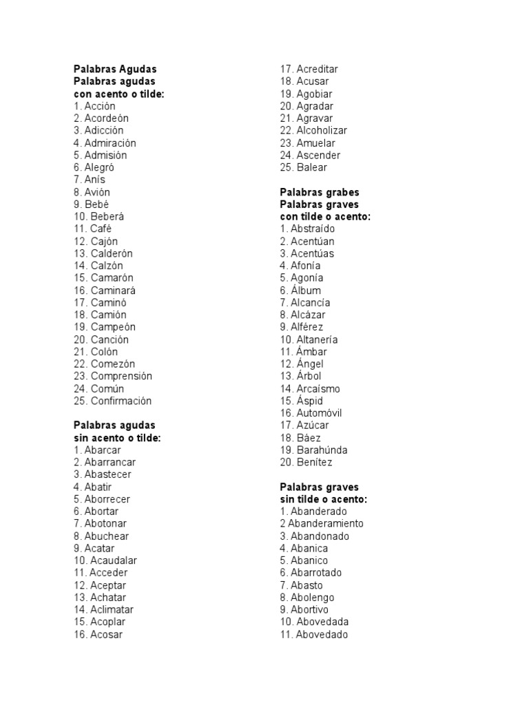 Palabras Agudas