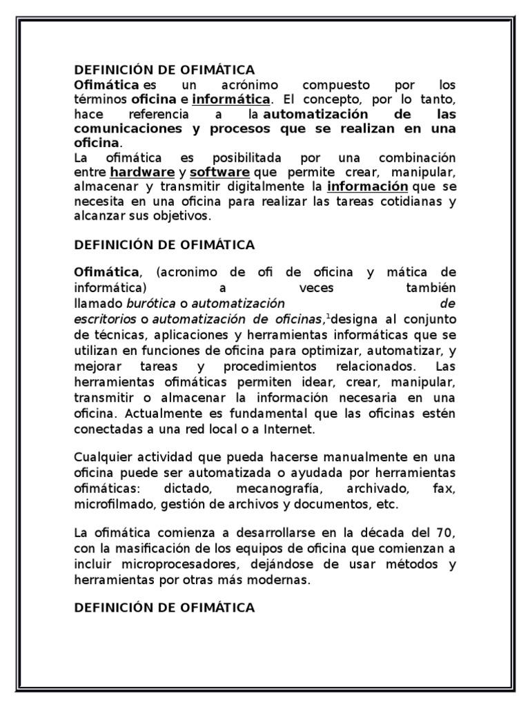 Definición de Ofimática | PDF | Informática | Ingeniería Informática