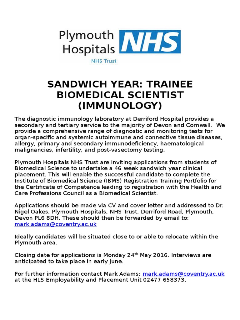 Trainee Biomedical Scientist Immunology PDF