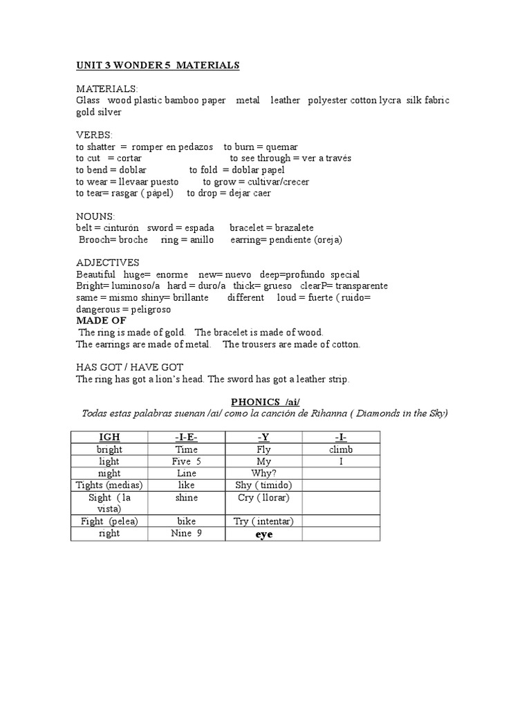 Wonder 5 Unit 3 Test Preparation Sheet | PDF