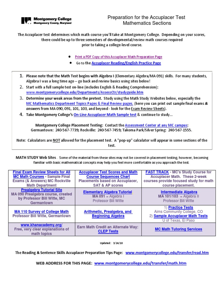 Preparation Math Accuplacer Test | PDF | Qualifications | Educational ...