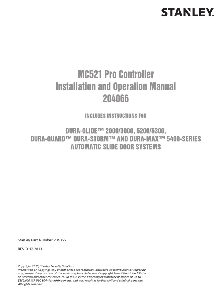 MC521 Pro Slide Rev D | PDF | Switch | Door