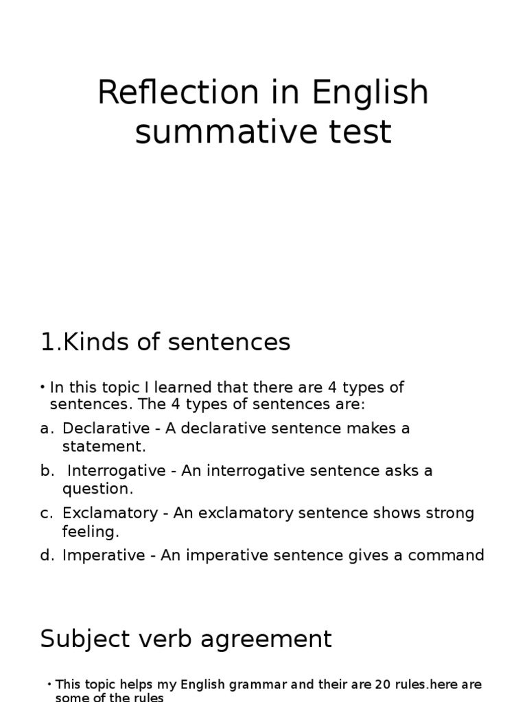Reflection in English Summative Test | PDF