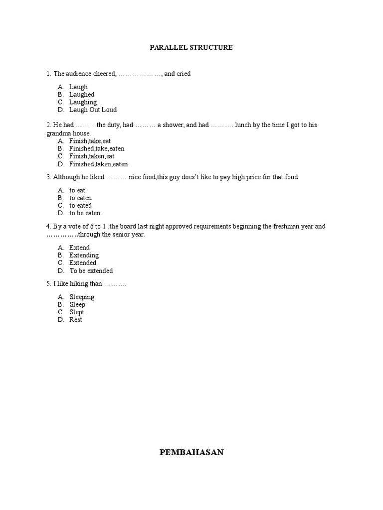 Parallel Structure Practice Questions Explained | PDF | Linguistic ...