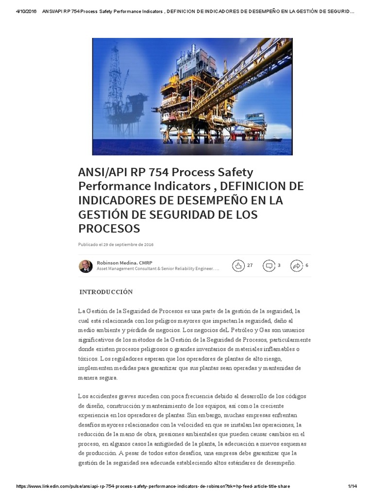 ANSI_API RP 754 Process Safety Performance Indicators , | La seguridad ...