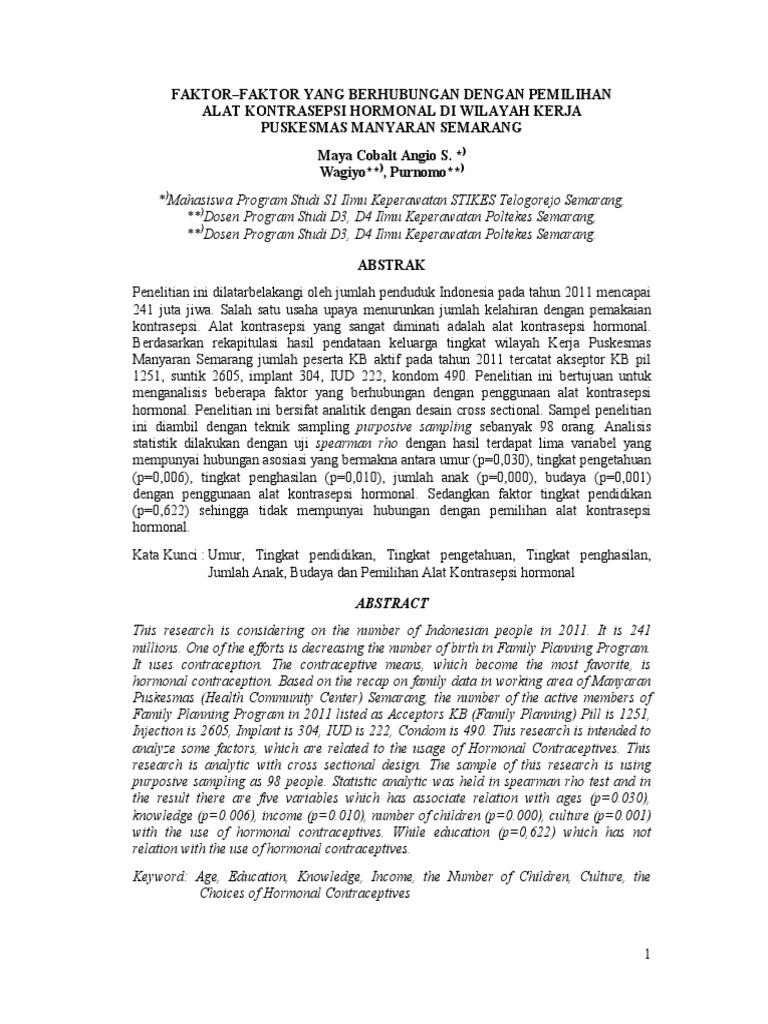 Faktor-Faktor Kontrasepsi Hormonal | PDF
