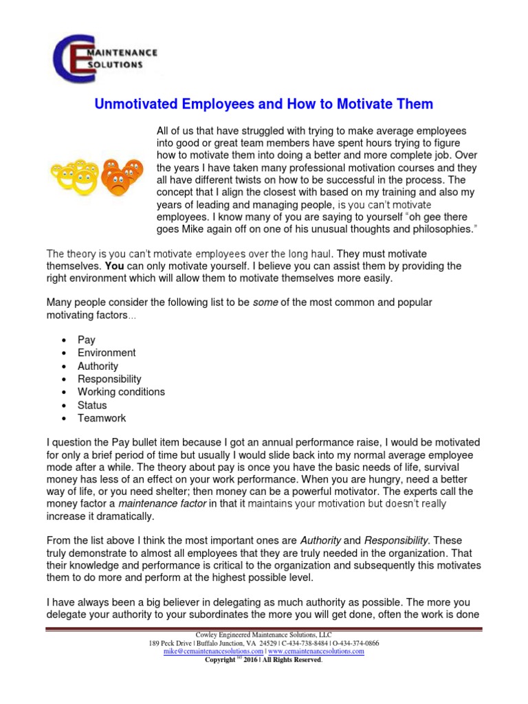 Unmotivated Employees and How To Motivate Them | PDF | Motivation ...
