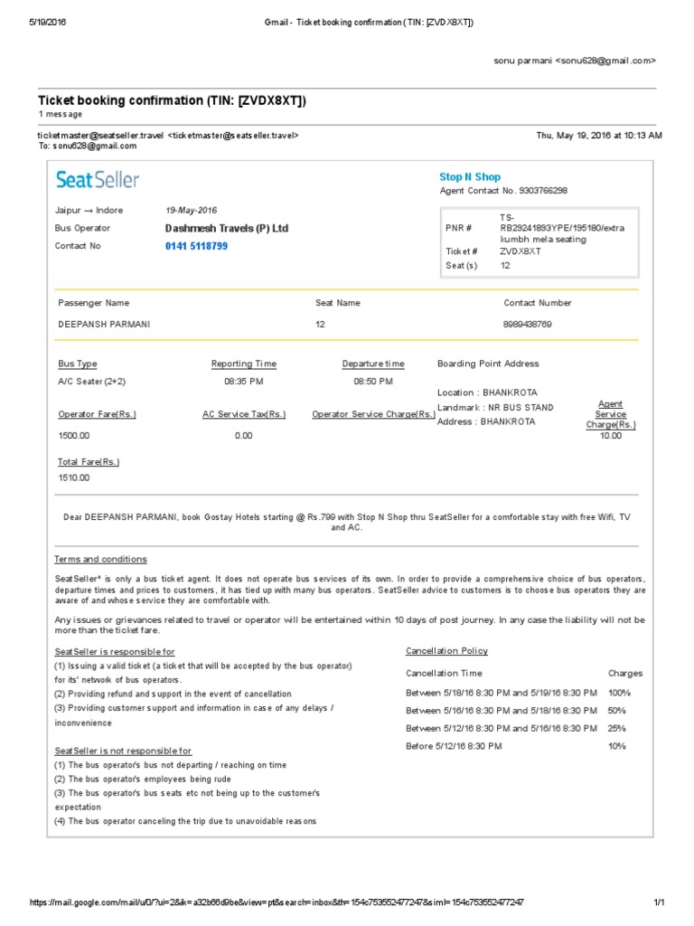 Bus Ticket Example | PDF