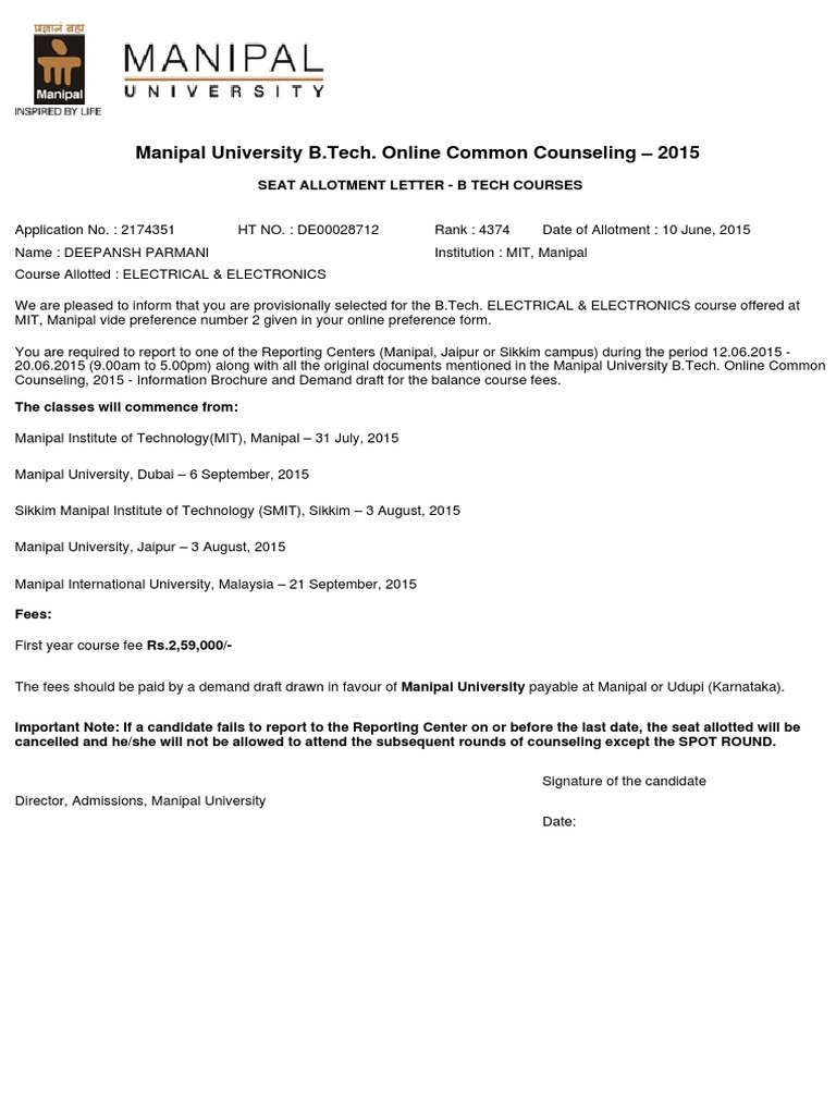 Allotment Letter | PDF