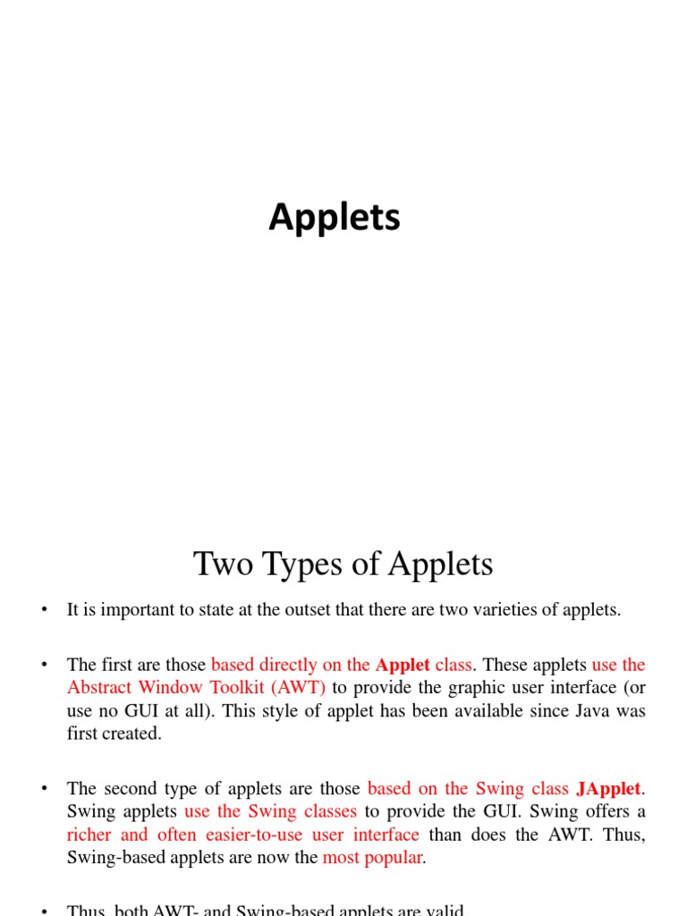 Applet Slides Pdf Java Programming Language Computing Platforms 3677