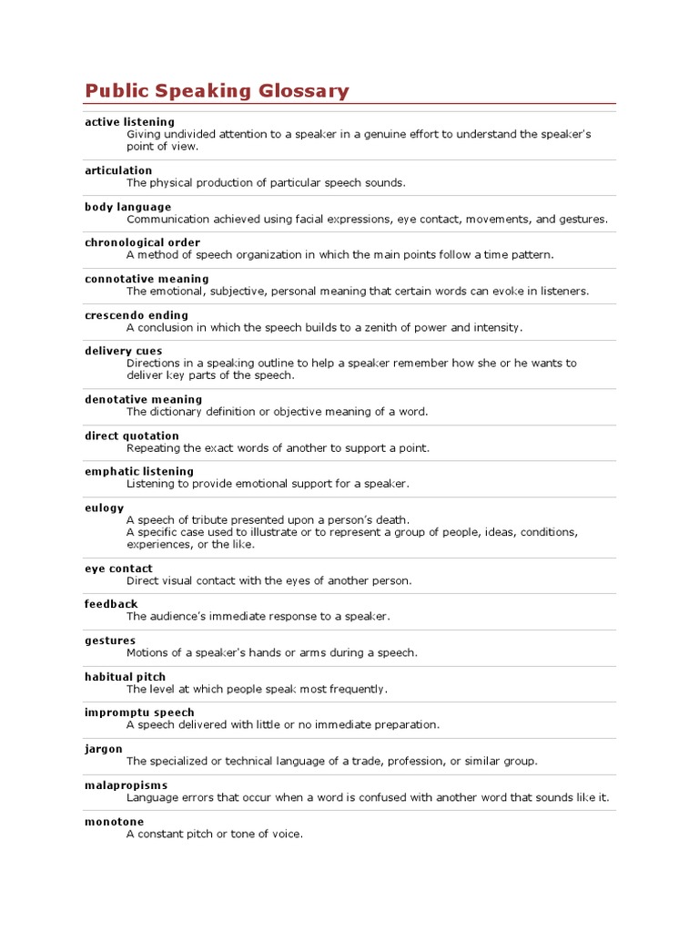 Public Speaking Vocabulary | PDF | Nonverbal Communication | Semiotics