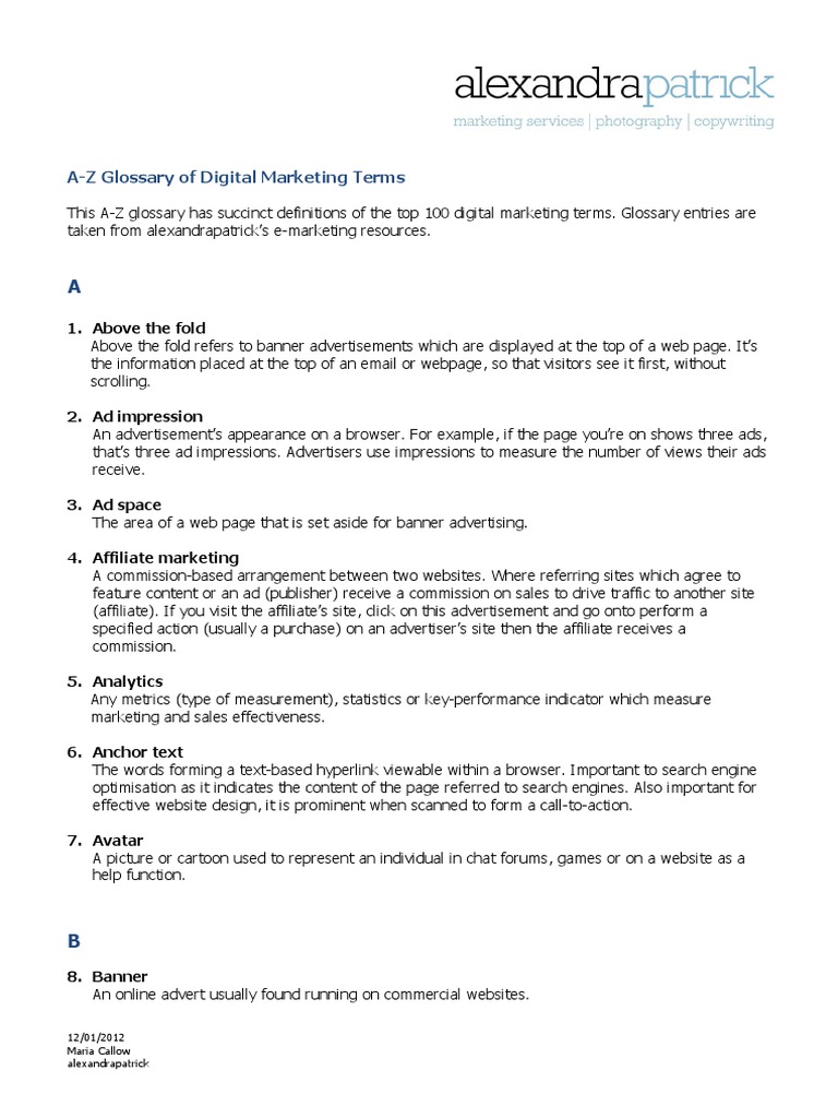 Digital Glossary Alexandrapatrick | PDF | Websites | Online Advertising