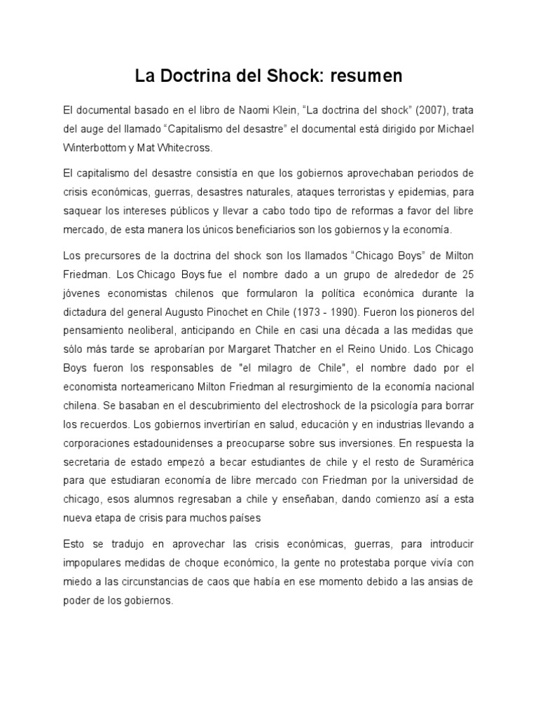 La Doctrina del Shock: Resumen y Análisis | PDF | Augusto Pinochet ...