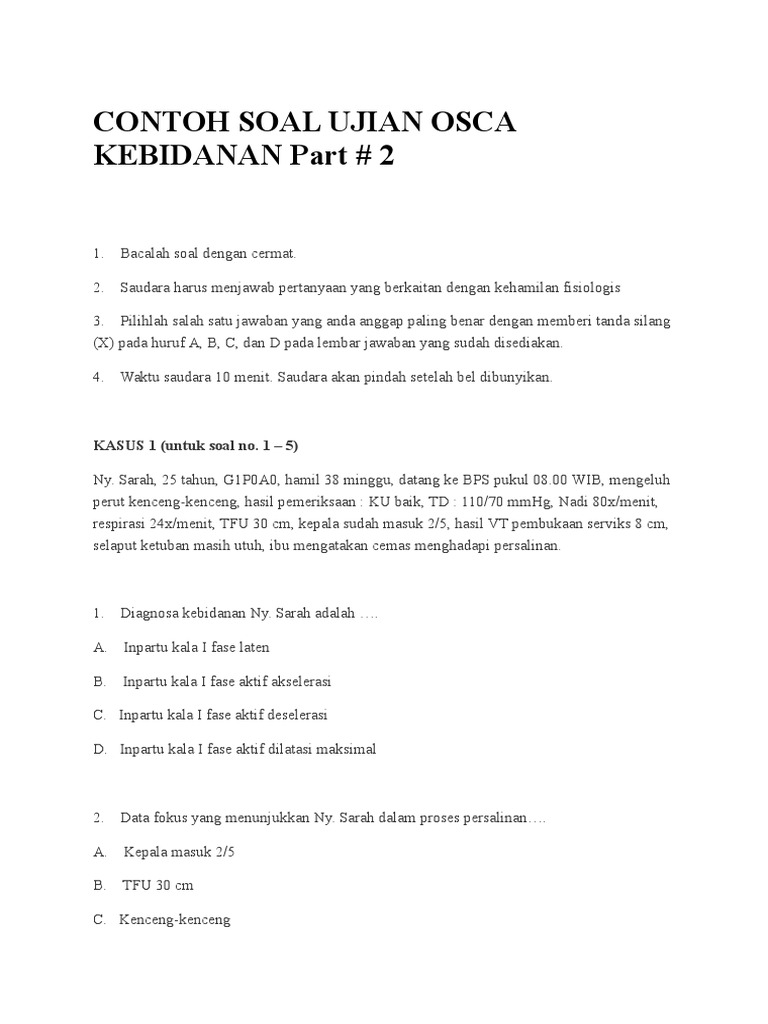 Contoh Soal Ujian Osca Kebidanan Part | PDF