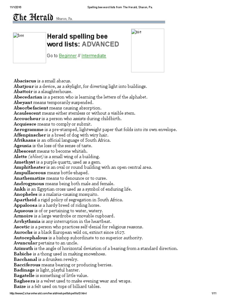 Spelling Bee Word Lists From The Herald, Sharon, Pa 3 - PDF | PDF | Nature