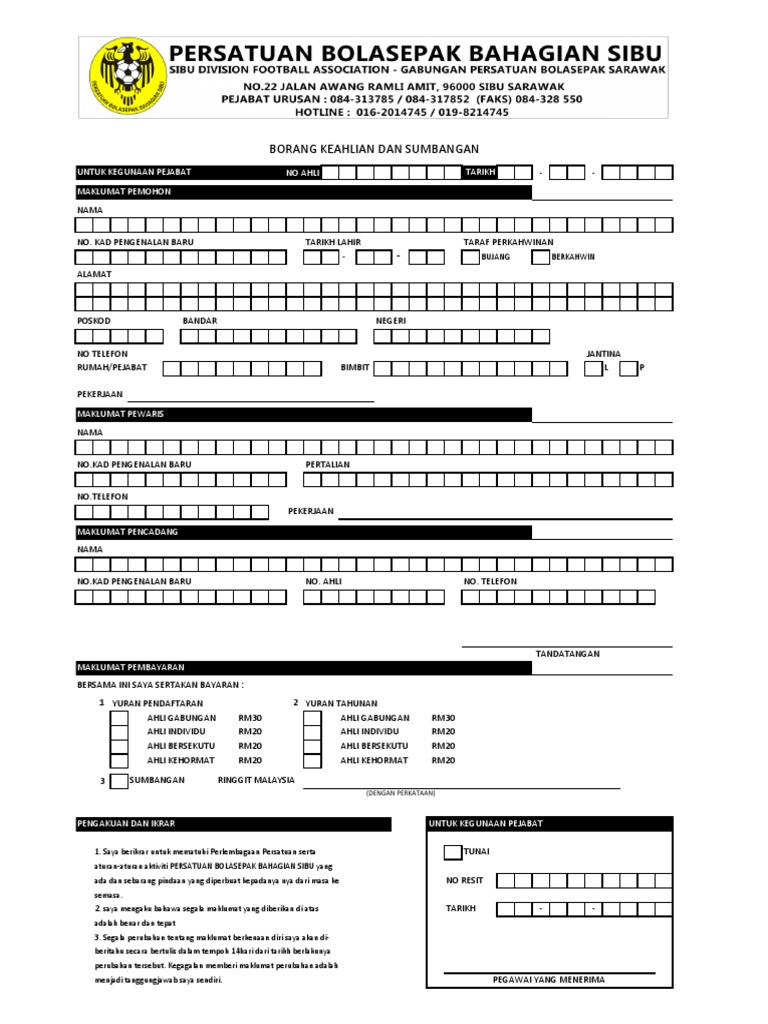 Persatuan Bolasepak Bahagian Sibu - Borang Ahli by Jacky Juing Jonathan | PDF