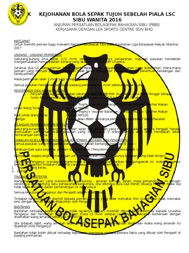Persatuan Bolasepak Bahagian Sibu - Piala LCS - Borang Penyertaan 7 Sebelah Wanita by Jacky ...
