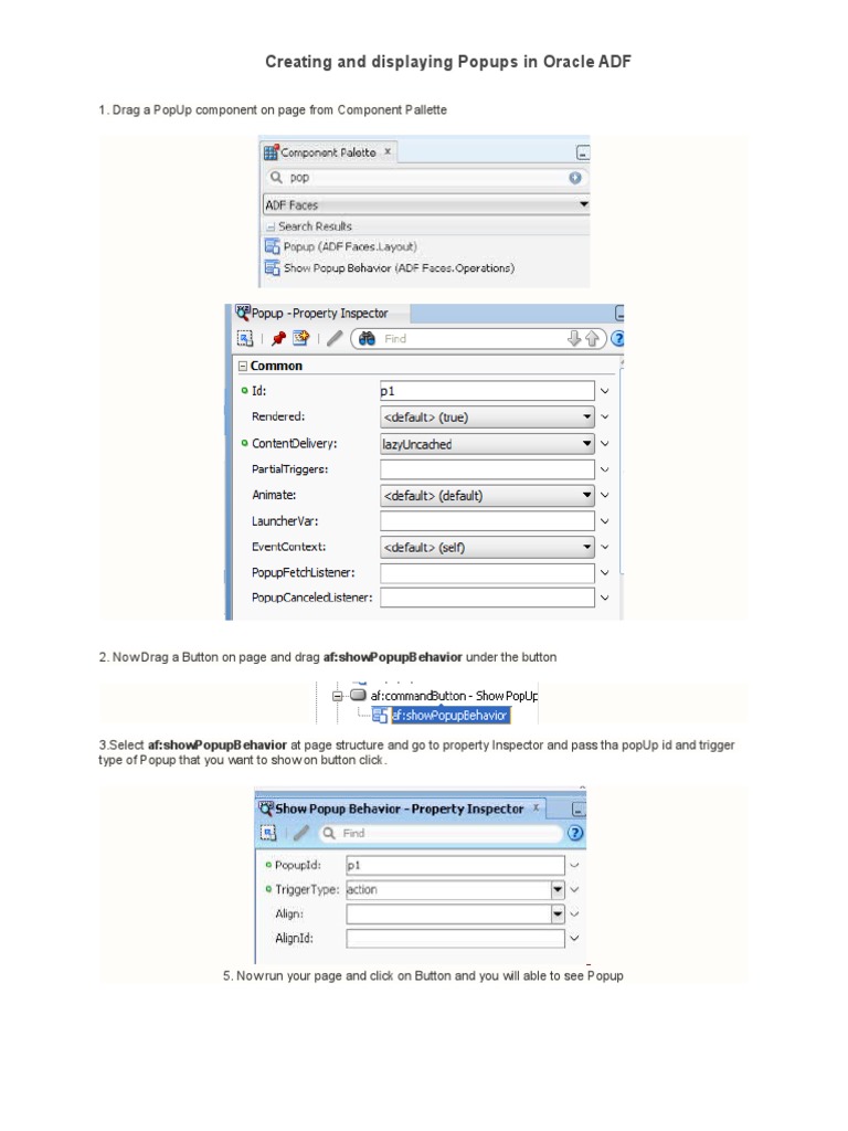 Create and Display Popups in Oracle ADF | PDF