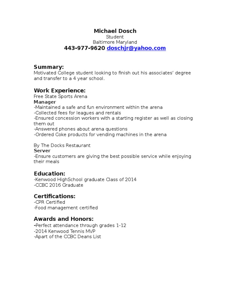 Michael Dosch 443-977-9620: Manager | PDF | Learning | Schools