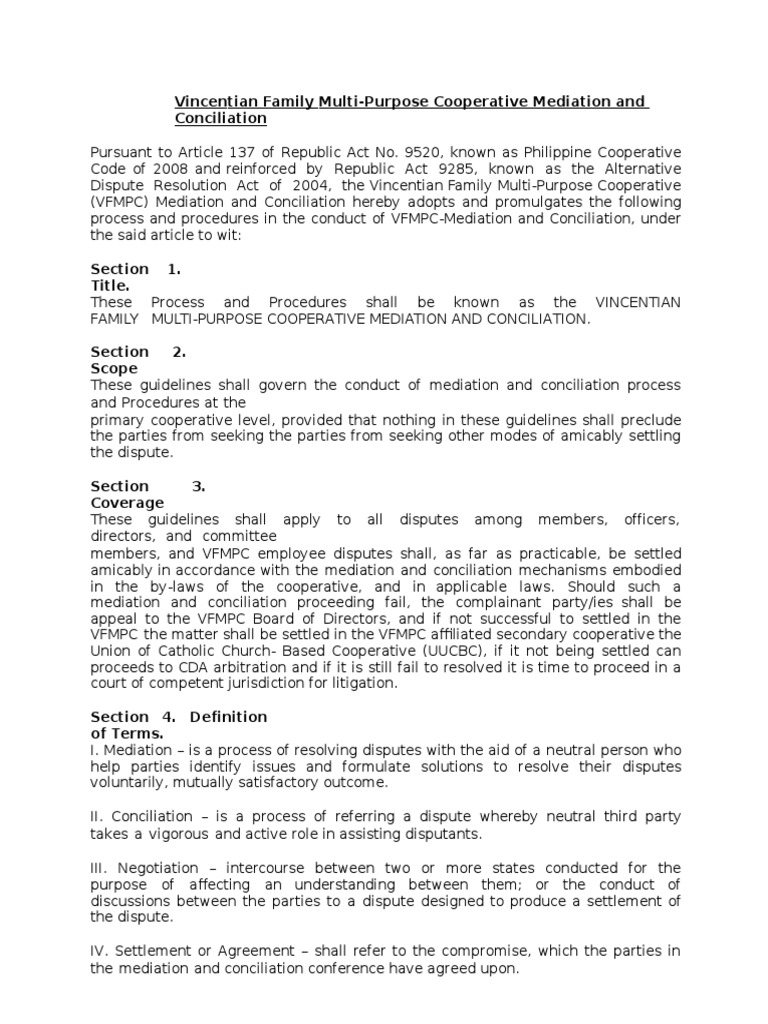 VFMPC Mediation and Conciliation Policy | PDF | Mediation | Board Of ...