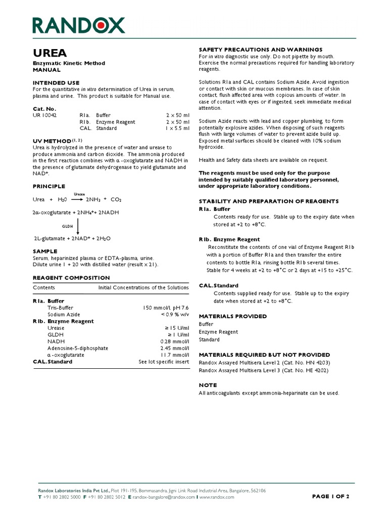 SAFETY PRECAUTIONS FOR UREA TEST | PDF | Molar Concentration | Urea