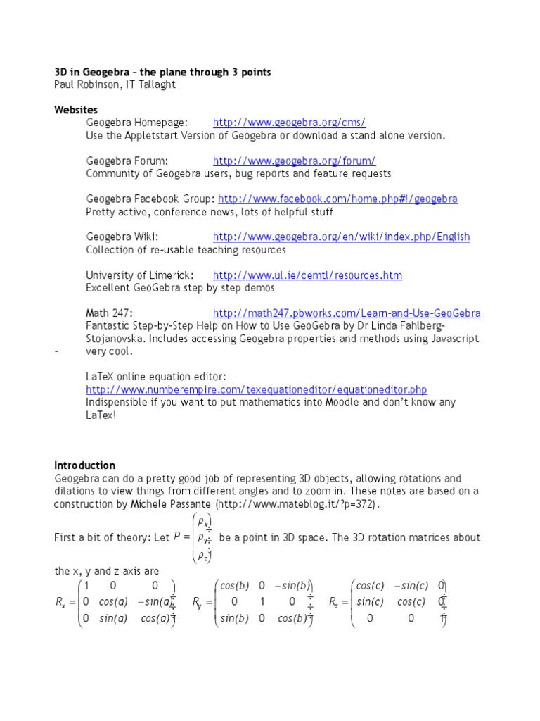 3D Geometry in Geogebra - The Plane Through 3 Points | PDF | Cartesian ...