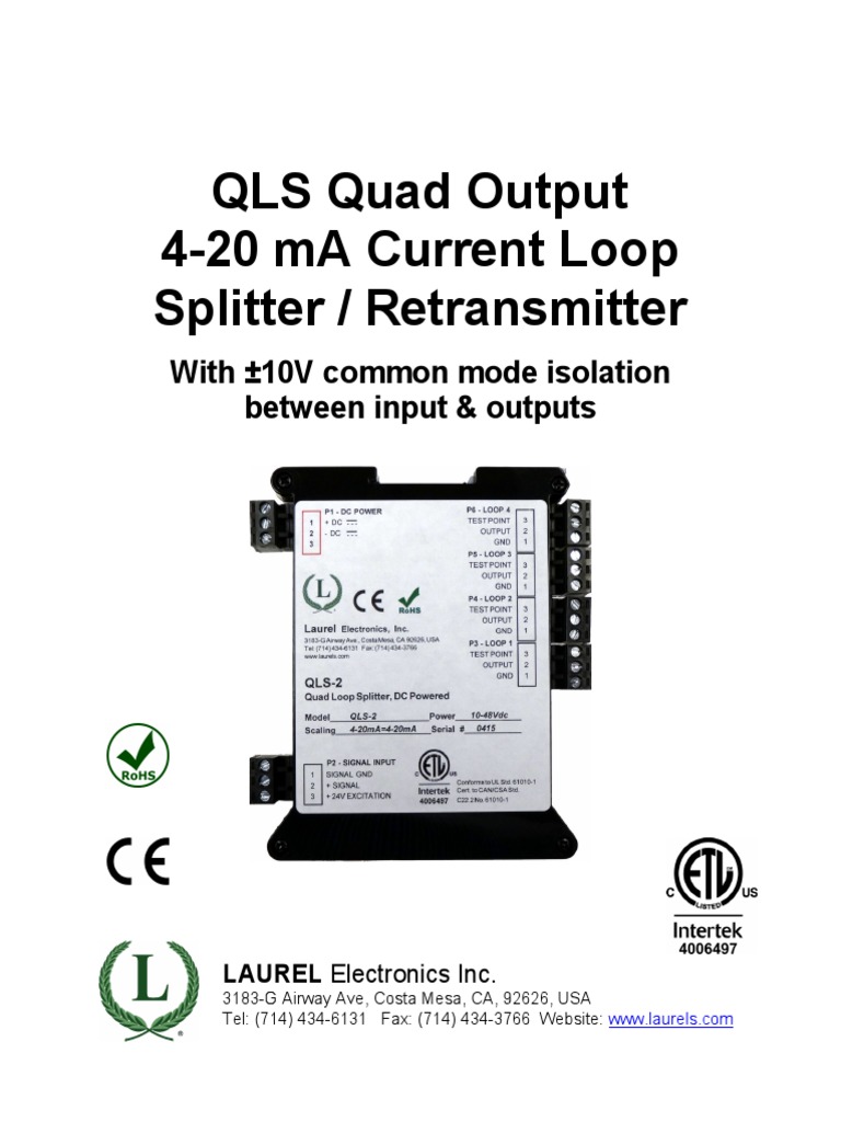 QLS Quad Output 4-20 Ma Current Loop Splitter / Retransmitter | PDF