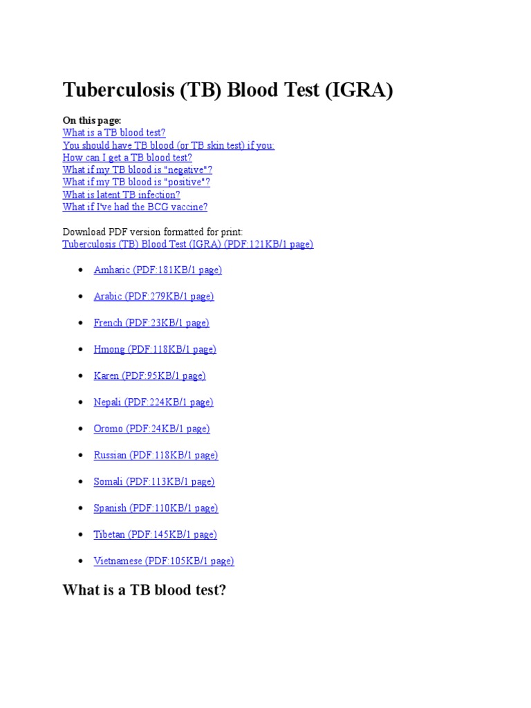 Tuberculosis (TB) Blood Test (IGRA) | PDF | Tuberculosis | Infection