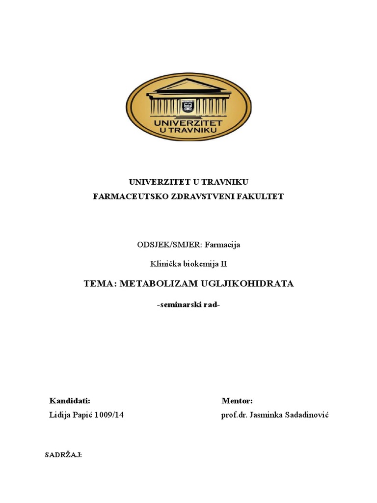 Metabolizam Ugljikohidrata | PDF
