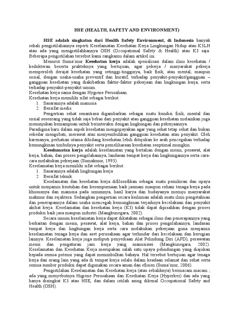 Pentingnya HSE dalam Kesehatan Kerja | PDF | Karier & Perkembangan