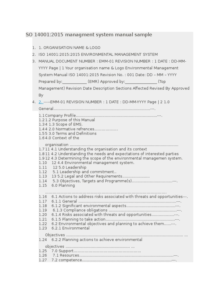 Iso 14001 Quality Manual | PDF | Environmental Resource Management | Audit