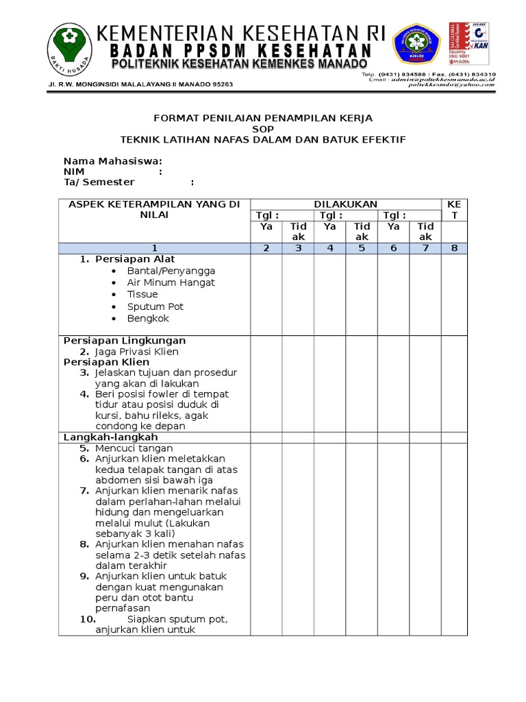 SOP Latihan Nafas Dalam Dan Batuk Efektif | PDF