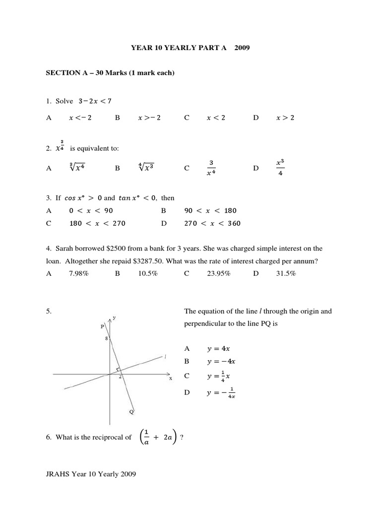 James Ruse 2009 Year 10 Maths Yearly & Solutions | PDF | Line (Geometry) | Triangle
