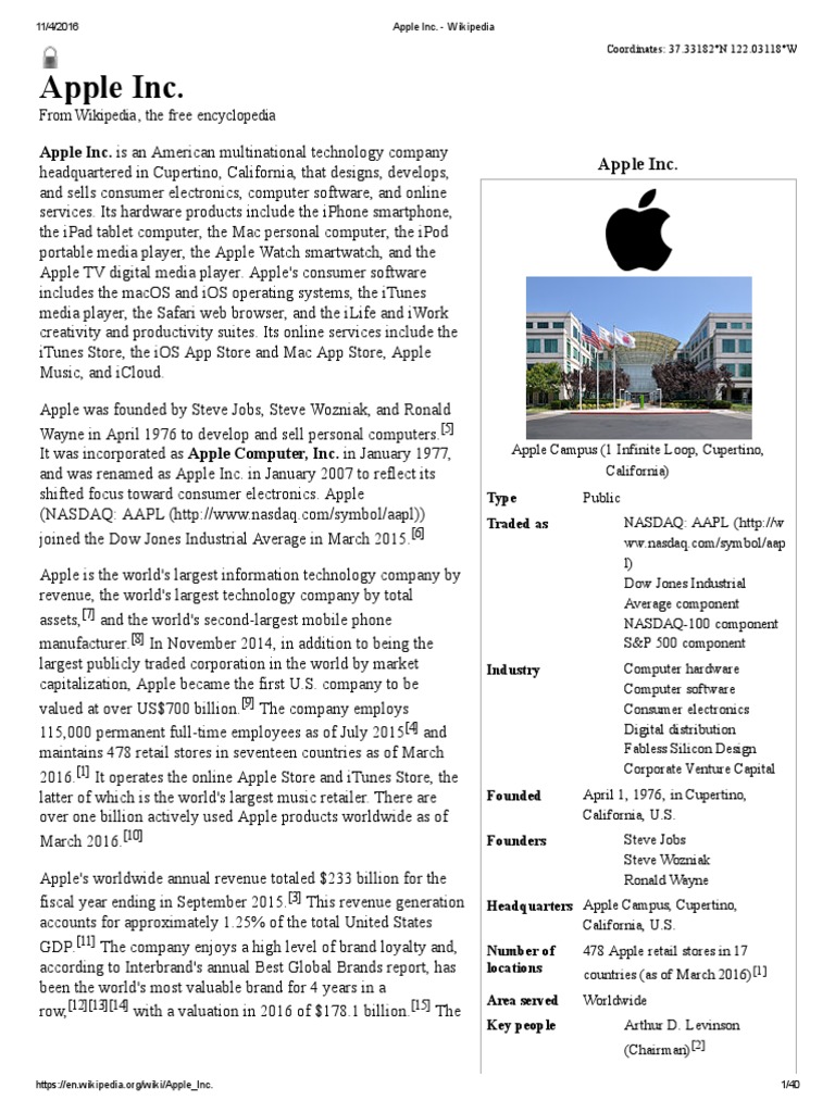 Apple Inc.: From Wikipedia, The Free Encyclopedia | PDF
