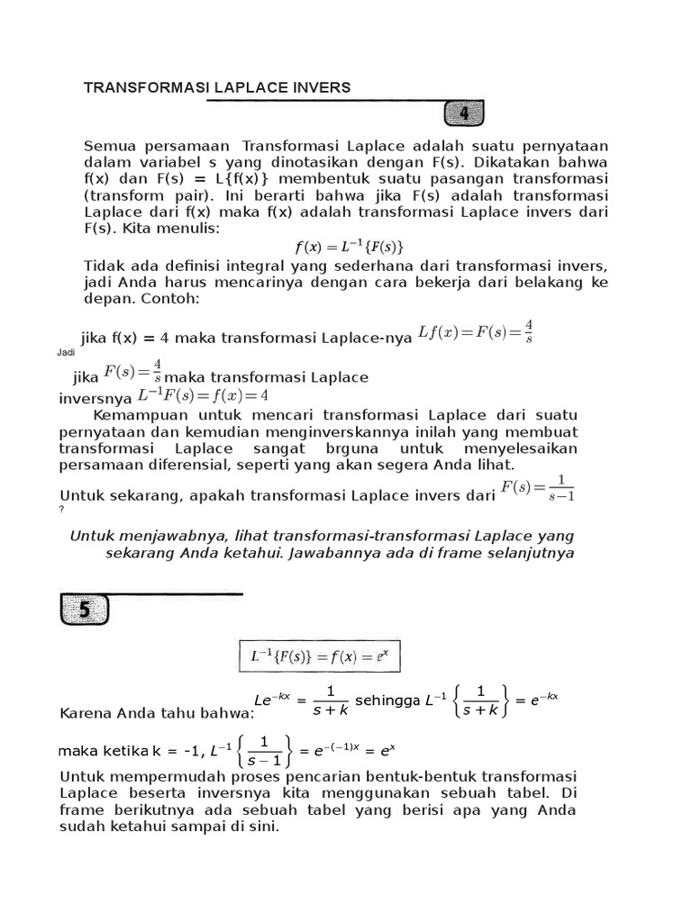 Cara Mencari Transformasi Laplace Invers Menggunakan Tabel | PDF