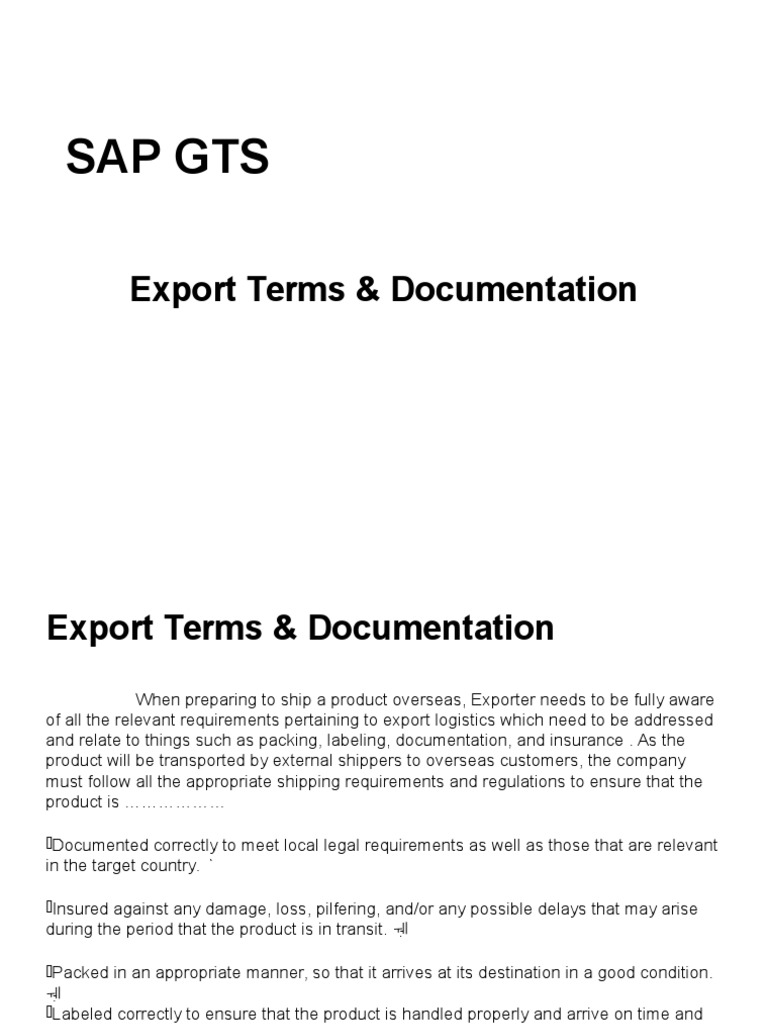SAP GTS Export Terminology | PDF | Cargo | Logistics