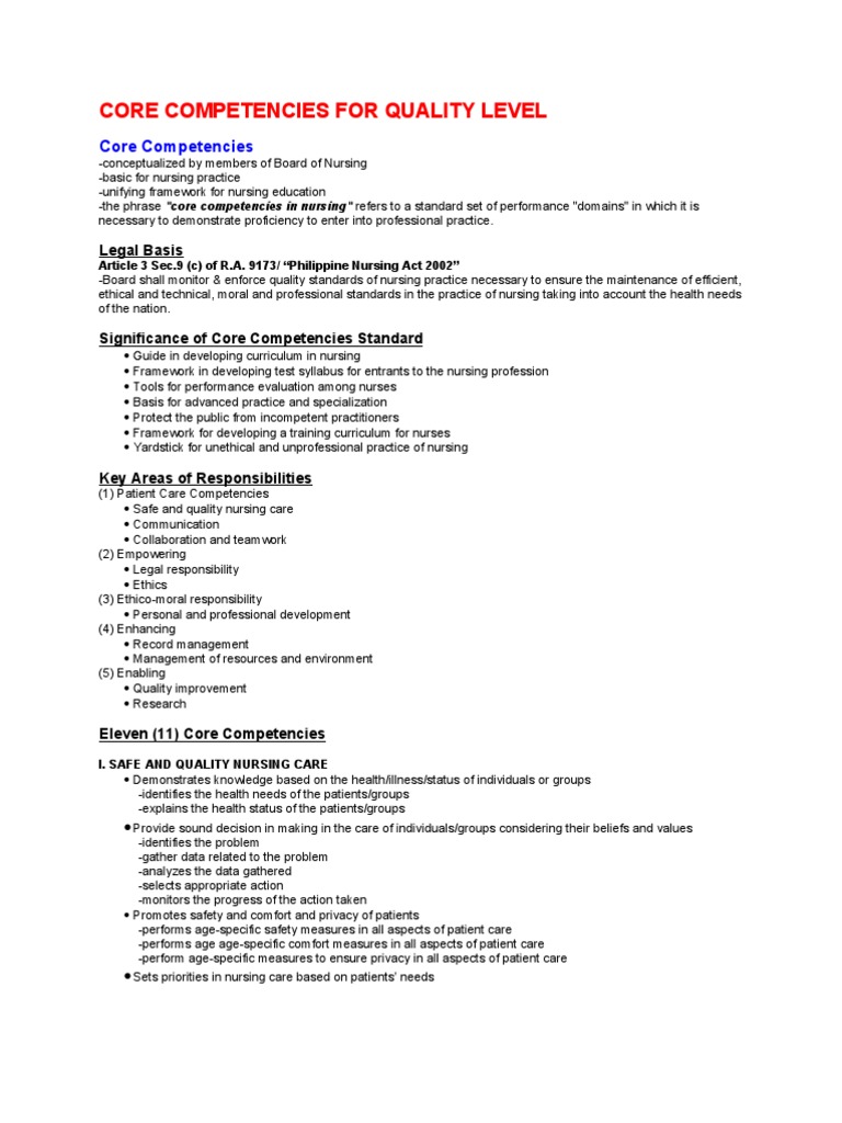 Nursing Core Competencies For Quality Level | Download Free PDF ...