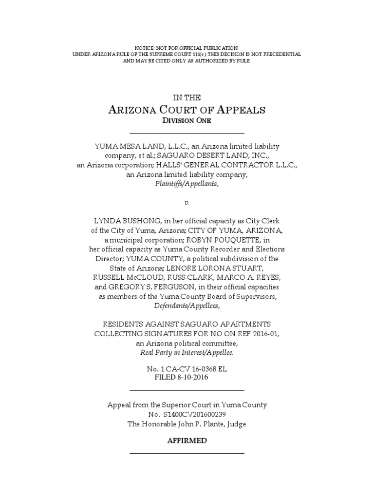 Yuma Mesa v. Bushong, Ariz. Ct. App. (2016) | PDF | Notary Public ...