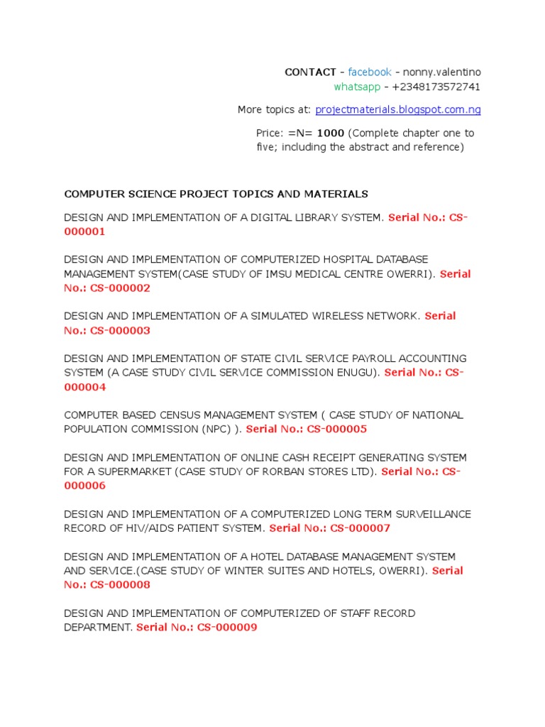 Computer Science Project Topics and Materials For Final Year Students ...