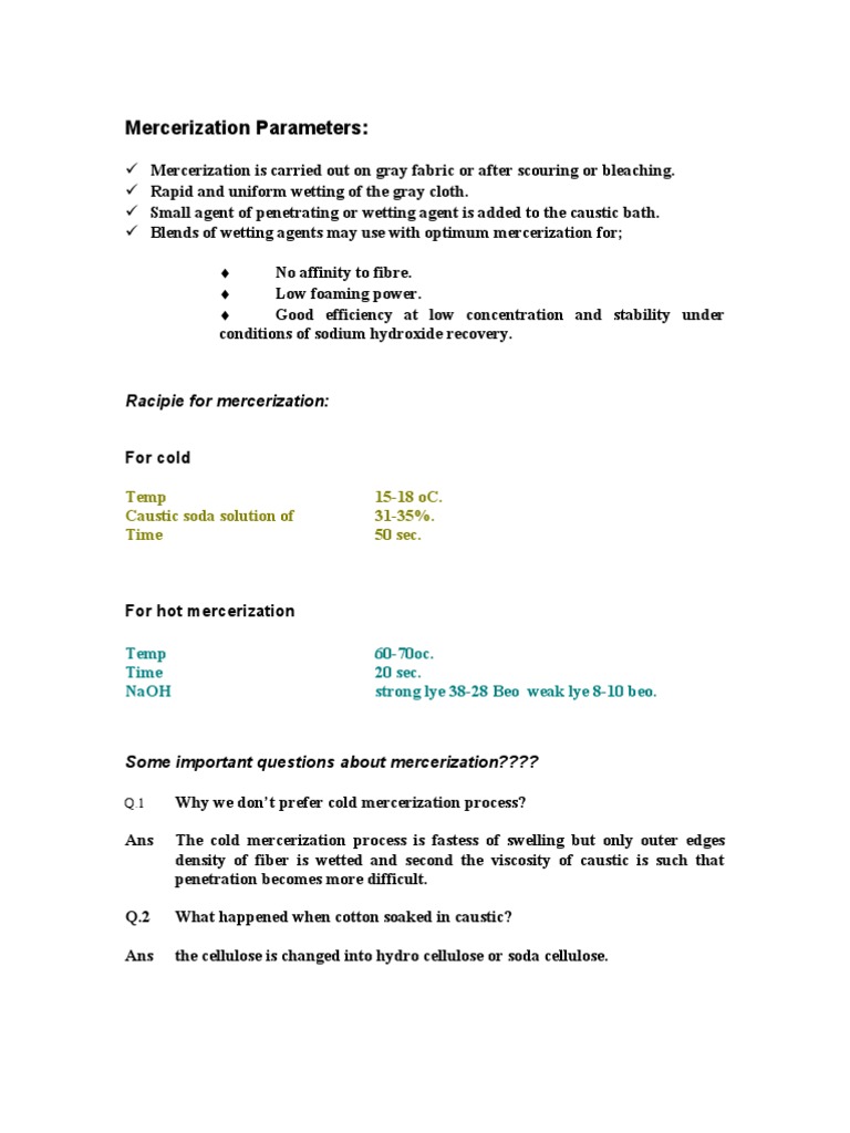 Mercerization Parameters | PDF