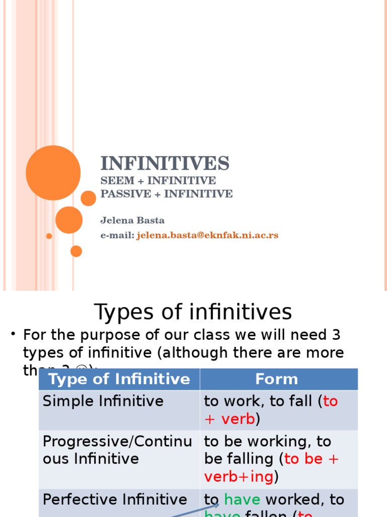 Types of Infinitive | PDF | Grammatical Tense | Perfect (Grammar)