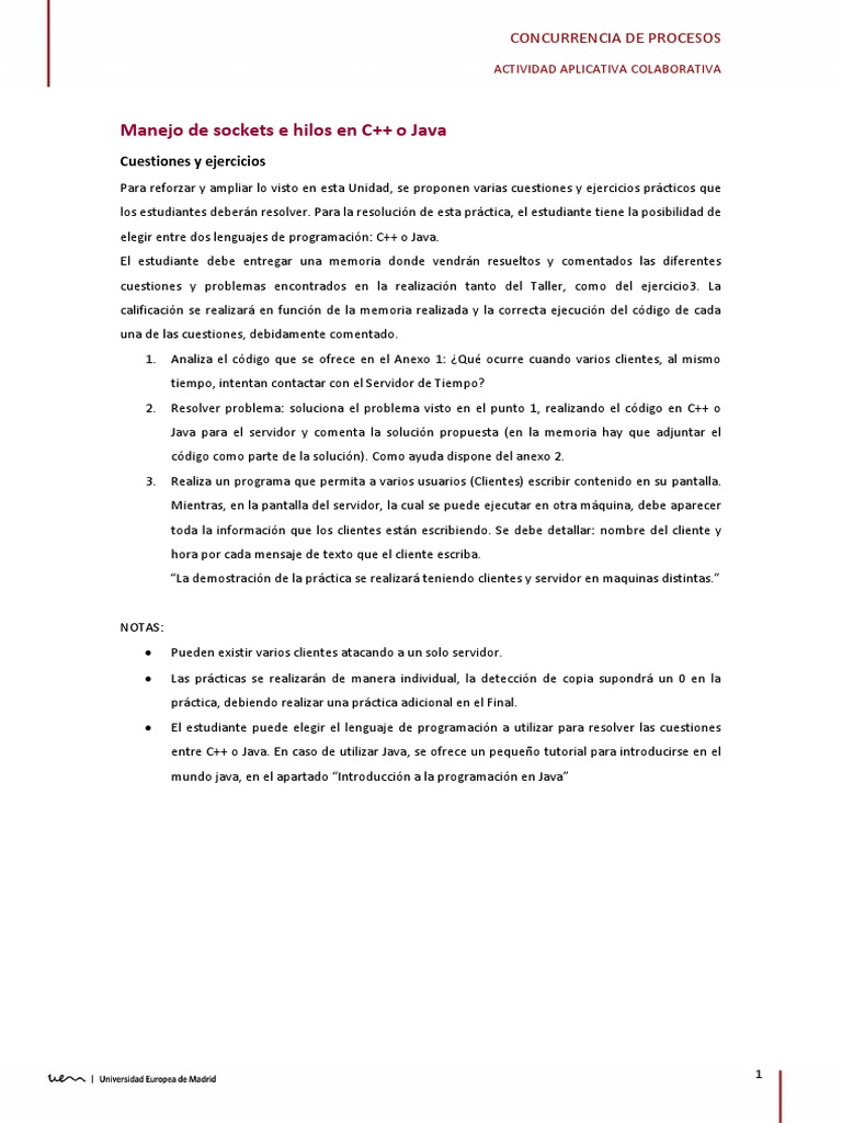 Manejo Sockets Hilos | PDF | Java (lenguaje de programación) | Hilo (Computación)