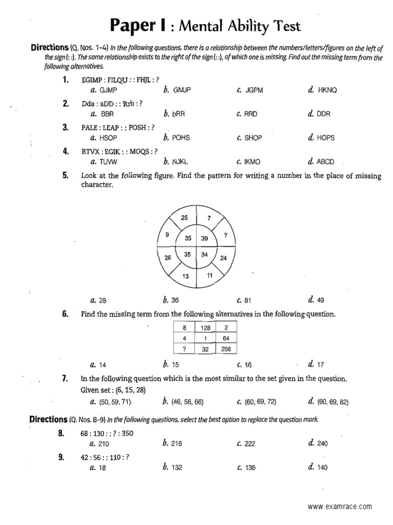 Mental Ability Test Examples