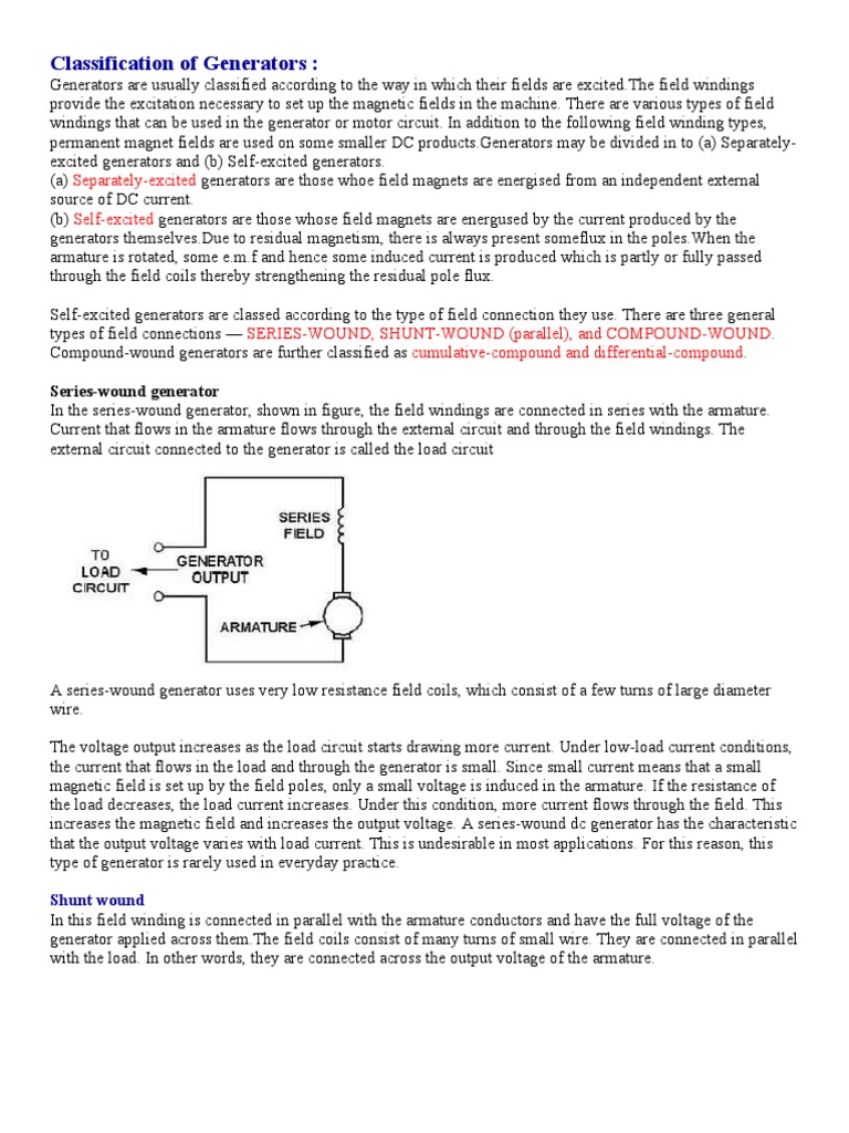 Classification of Generators | PDF | Electric Generator | Electric Current
