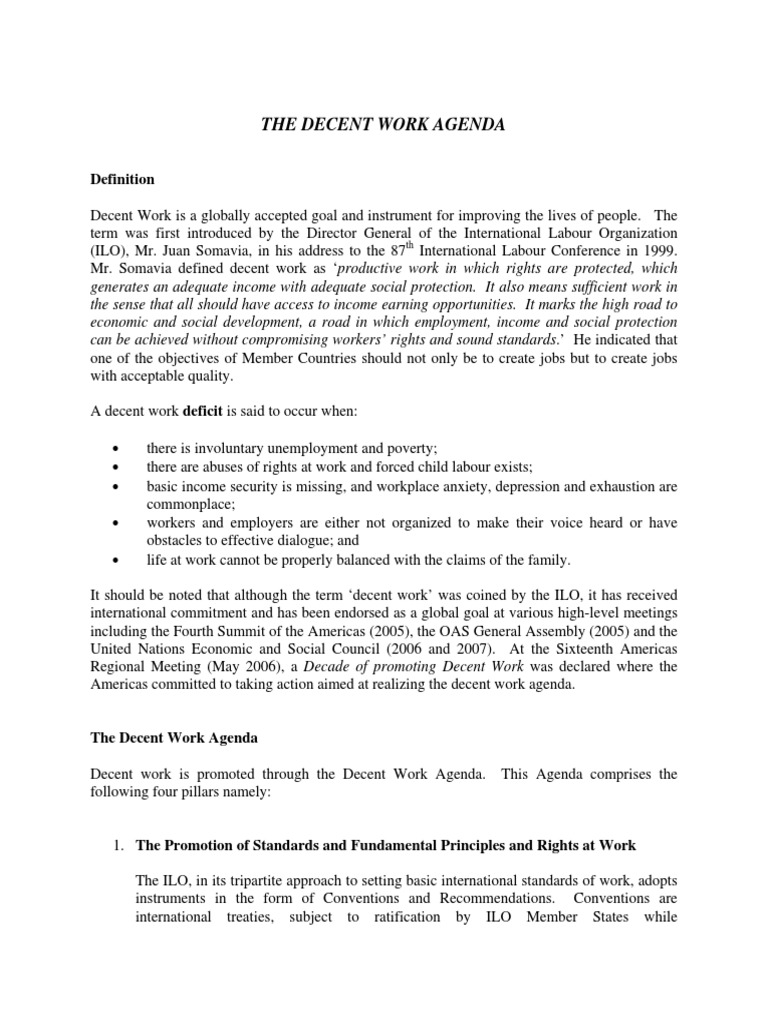 Decent Work Agenda | PDF | International Labour Organization | Applied ...